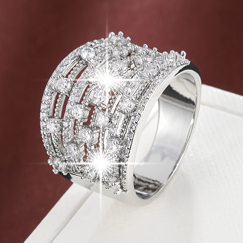 Elegant Band Ring Paved Full Shining Zirconia Multi Colors U - Temu ...