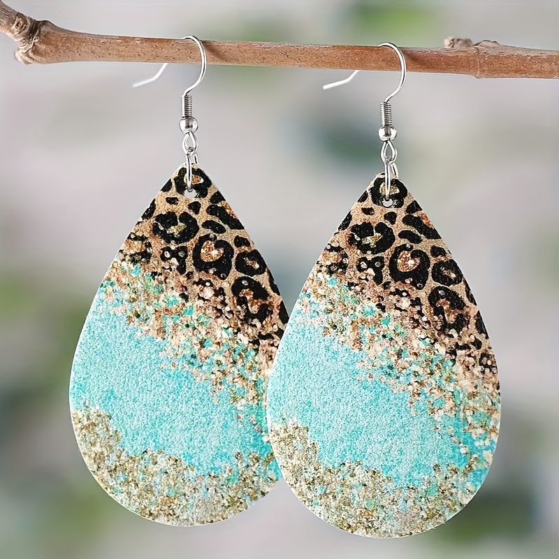 Vintage Leopard Print Pu Leather Drop Earrings For Men - Temu Norway