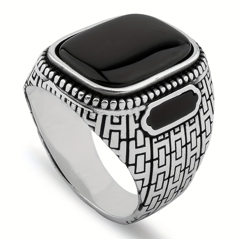 Square Black Ring Men Retro Silvery Ring Boyfriend Husband - Temu ...