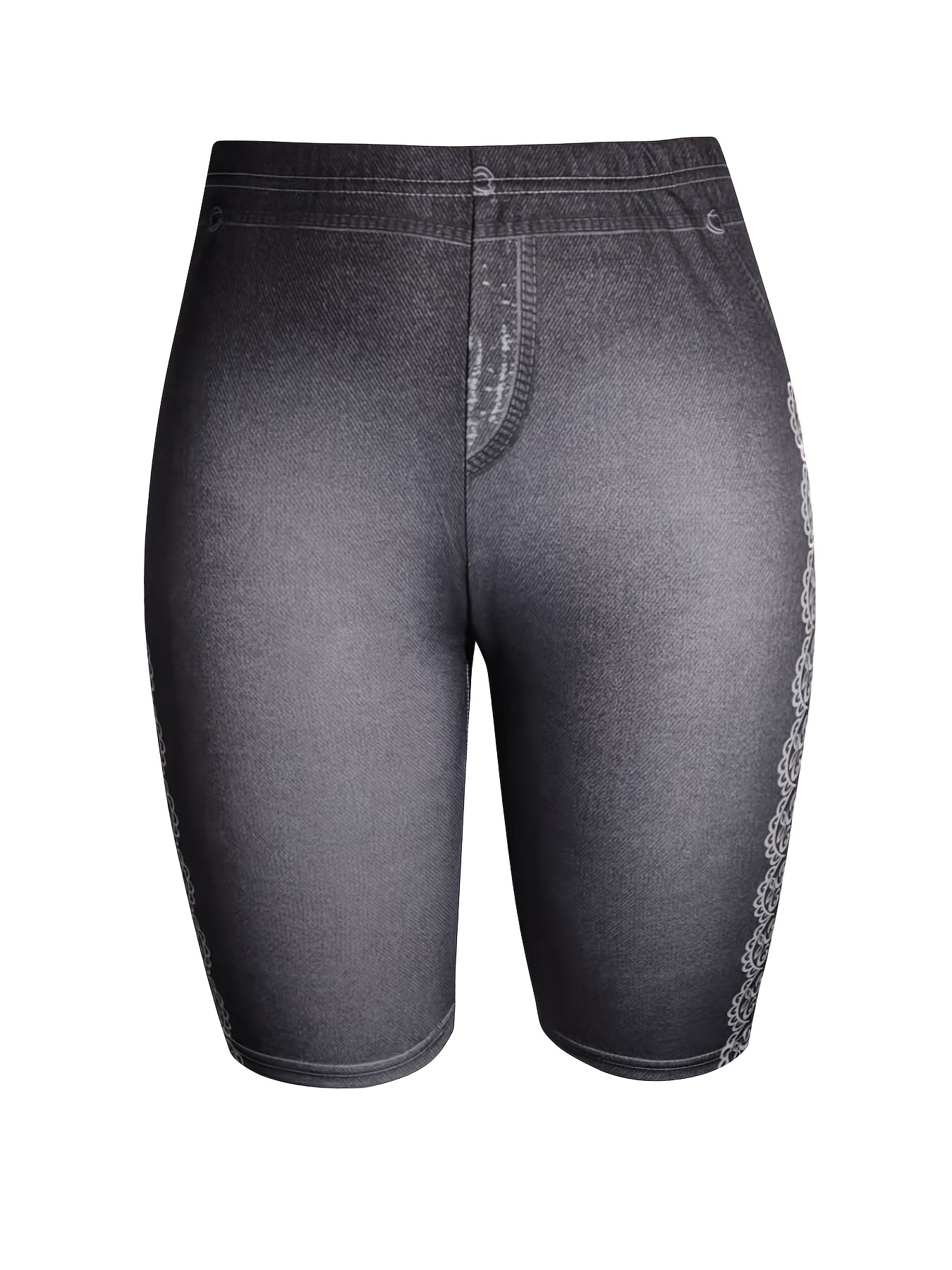 Skinny 3d Faux Print Casual Jeggings Shorts Faux Denim Jean - Temu ...