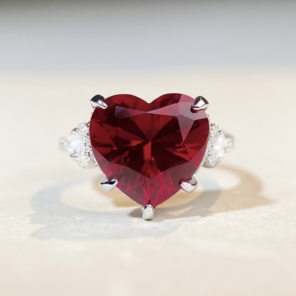 S925 Silver 7-carat Blood Red Heart Ring - Temu United Kingdom