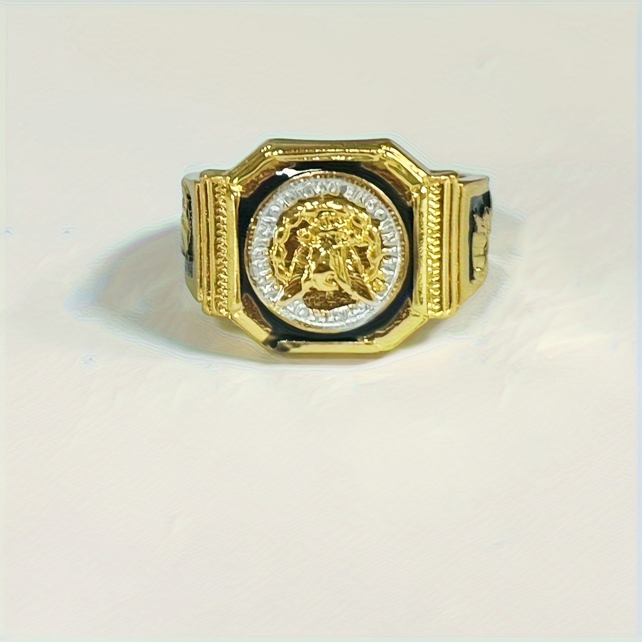 Elegant Signet Ring Black Golden Pattern Symbol Of Power And - Temu ...