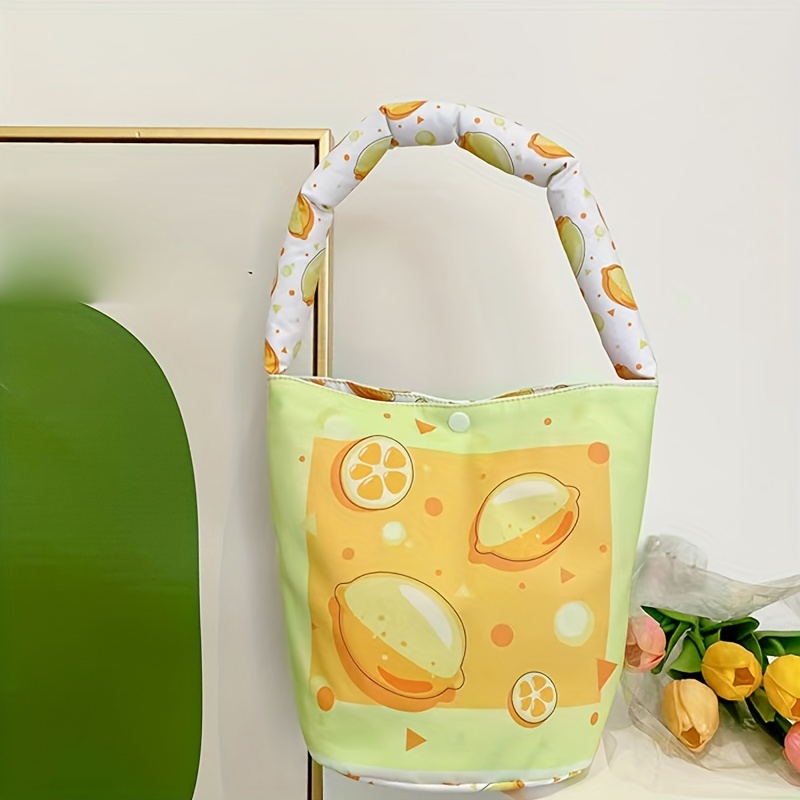 Strawberry Graphic Bucket Bag Cute Nylon Lunch Bag Portable - Temu ...