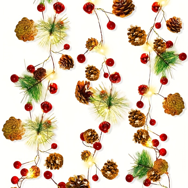20 Led Christmas String Lights 7 Foot Pinecone Cranberry Bell Christmas ...