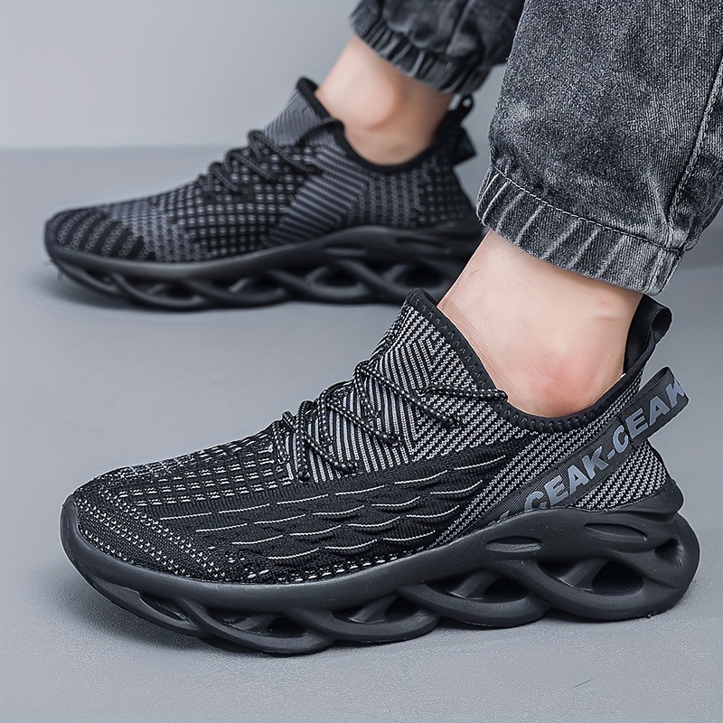 Mens Trendy Solid Woven Knit Breathable Blade Type Sneakers Comfy Non ...