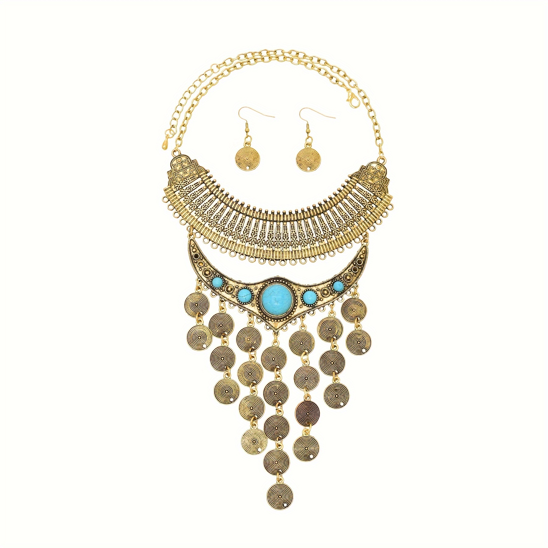 Earrings + 1 Necklace Vintage Jewelry Set Retro Spiral Coin Design ...