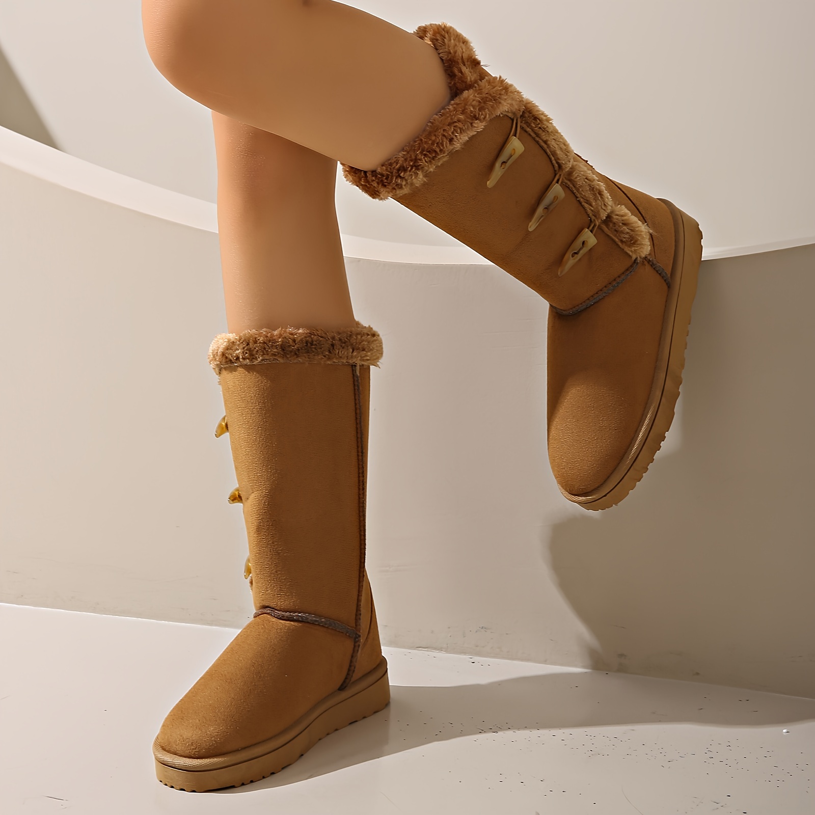 Womens Solid Color Horn Buckle Casual Snow Boots Soft - Temu United Kingdom