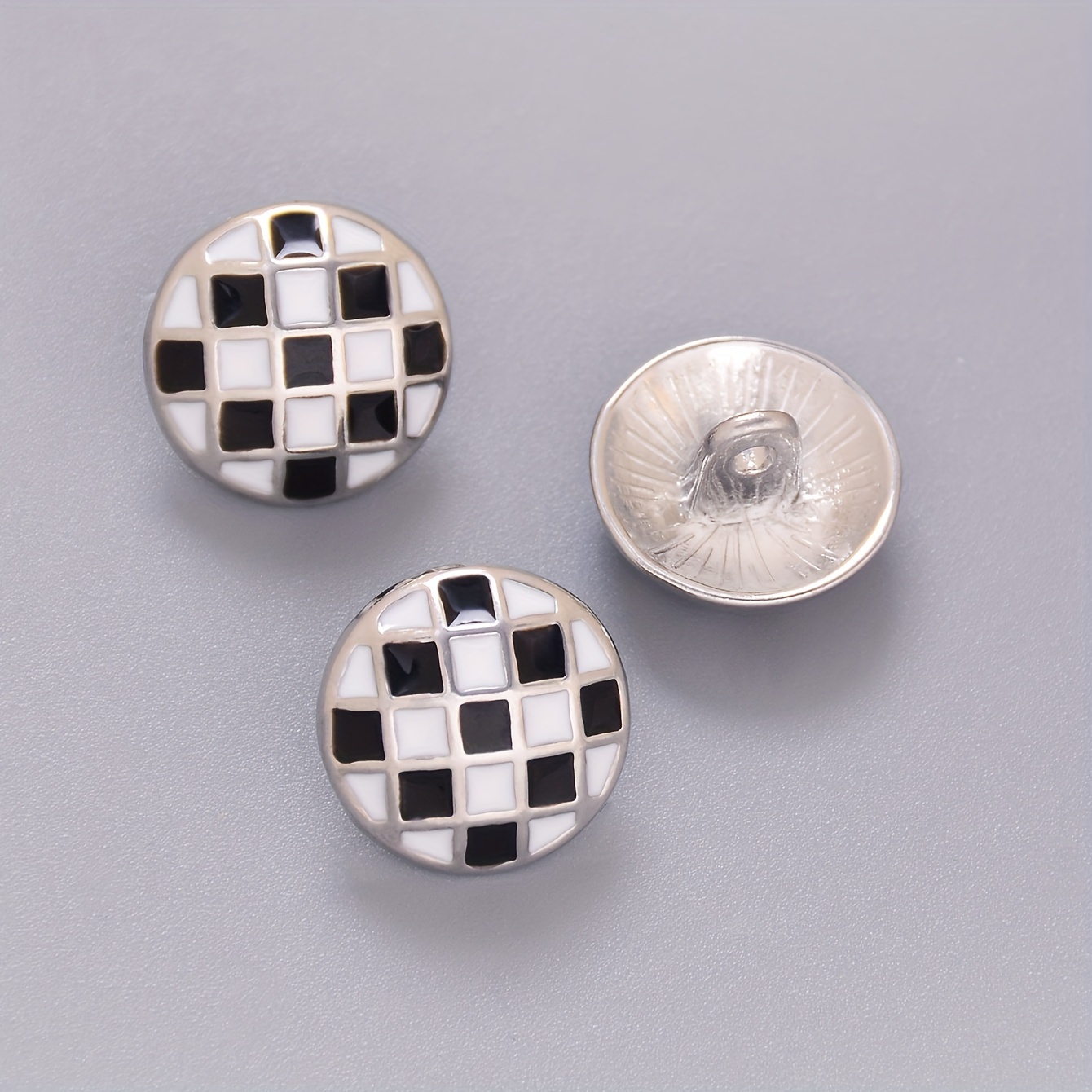 3pcs Checkerboard Round Metal Buttons Elegant Decor Button Diy For ...