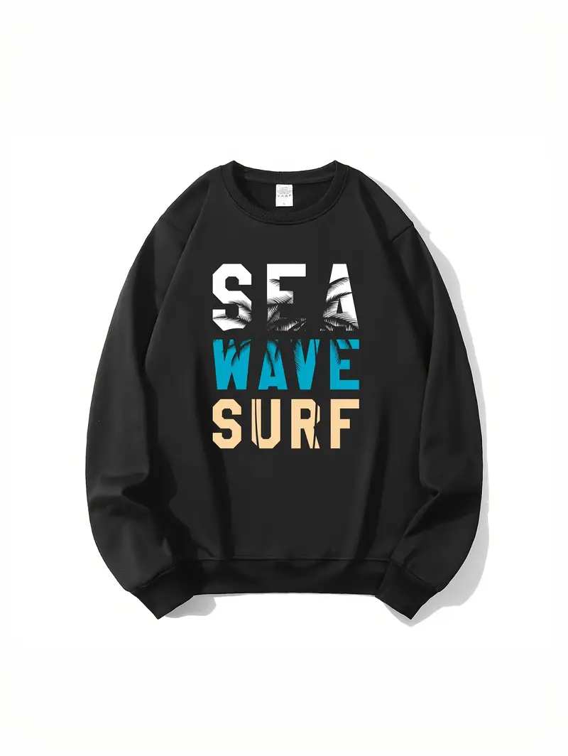 Coconut Tree Letter Print Sweatshirt Casual Long Sleeve Crew Temu