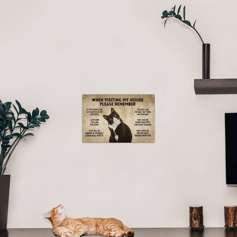 Fun Tuxedo Cat Rules Metal Sign Visiting House Please Temu Canada Fun Tuxedo Cat Rules Metal Sign Visiting House Please Temu Canada
