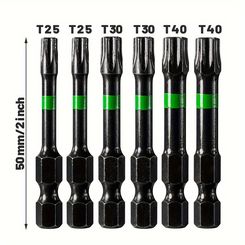 6-piece Set, 50mm/2 Inches, T25, T30, T40 Impact Screwdriver Bits, S2 ...