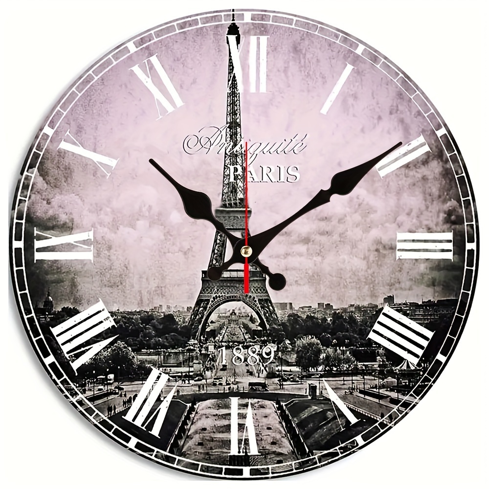 Round Vintage Paris Tower Pattern Wall Clock Kitchen Office - Temu Canada