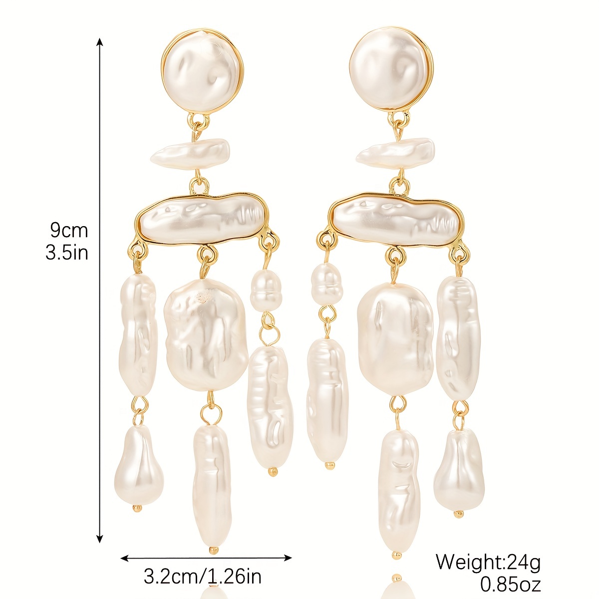 Baroque Alloy Faux Pearl Drop Earrings Geometric Metal - Temu United ...