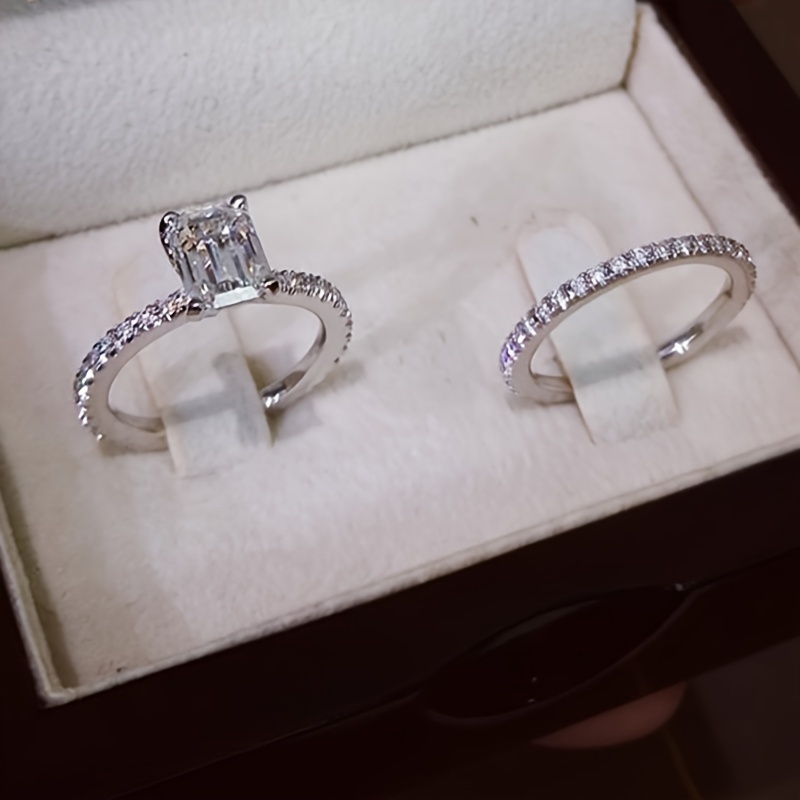 Golden Square Cubic Zirconia Ring Men's Silvery Engagement - Temu ...