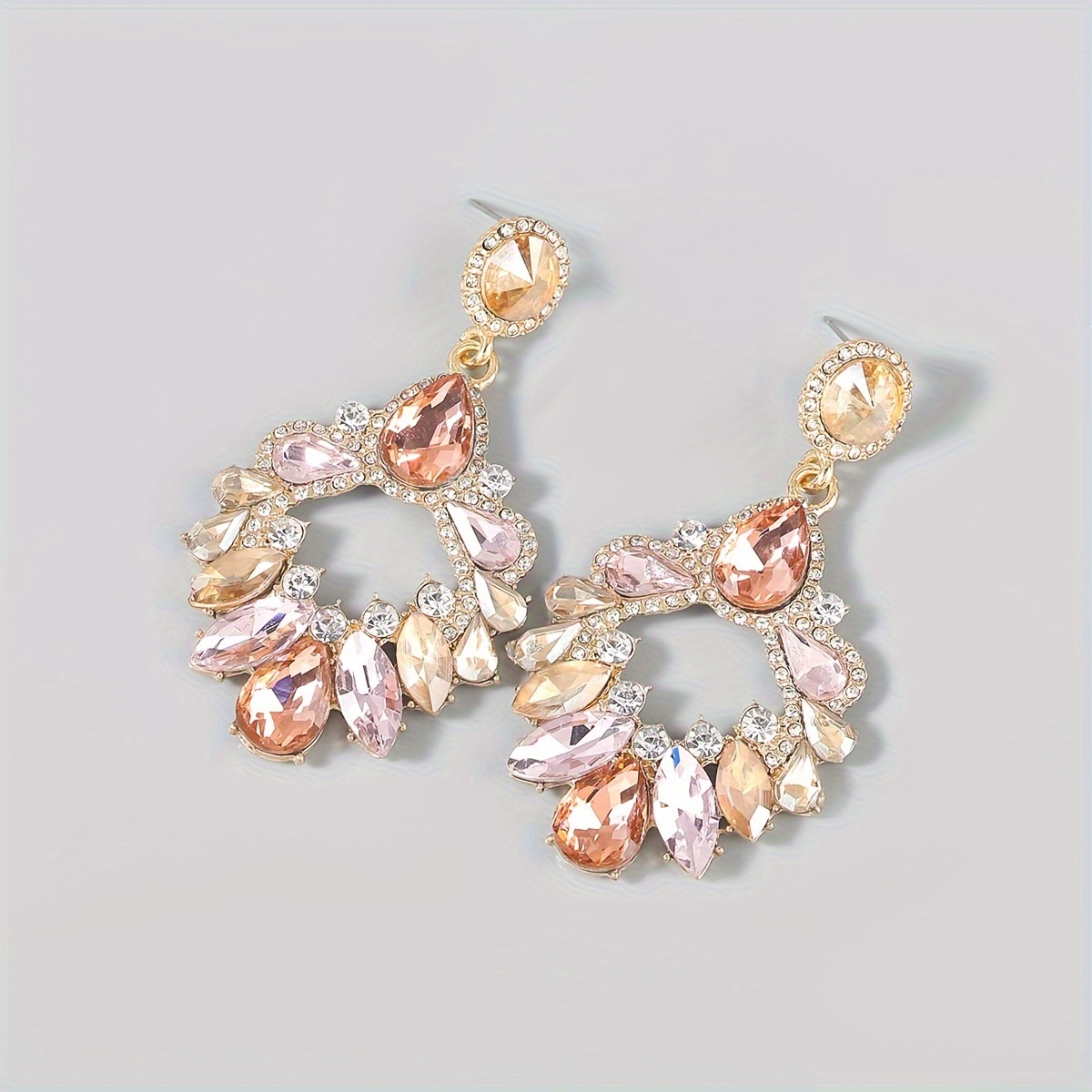 Full Colorful Shiny Rhinestone Inlaid Hollow Dangle Earrings - Temu ...