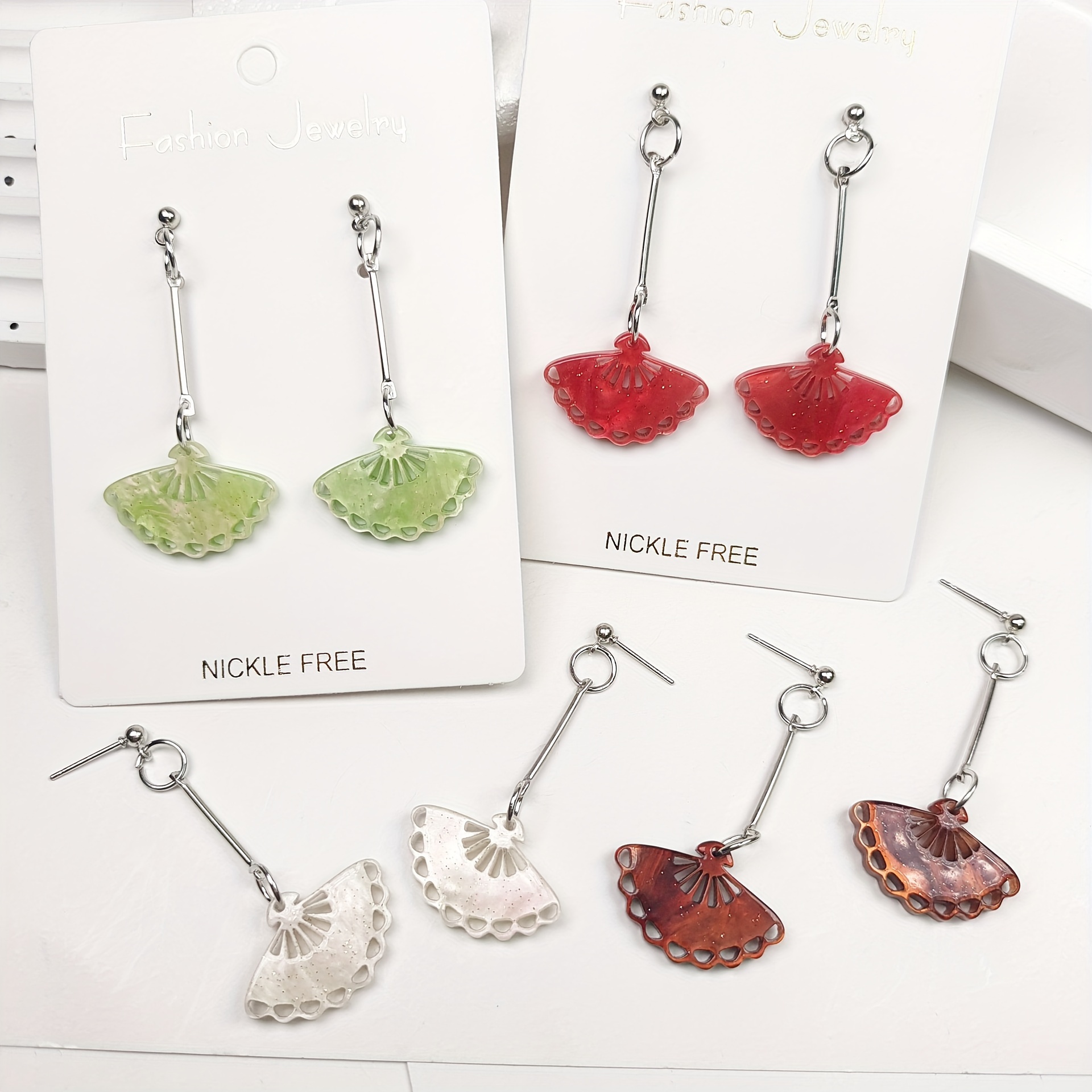 Colorful Fan Shape Acrylic Dangle Earrings Elegant Japanese - Temu Canada