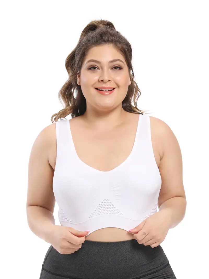 Plus Size Sports Bra Womens Plus Solid Hollow Breathable Temu Ireland