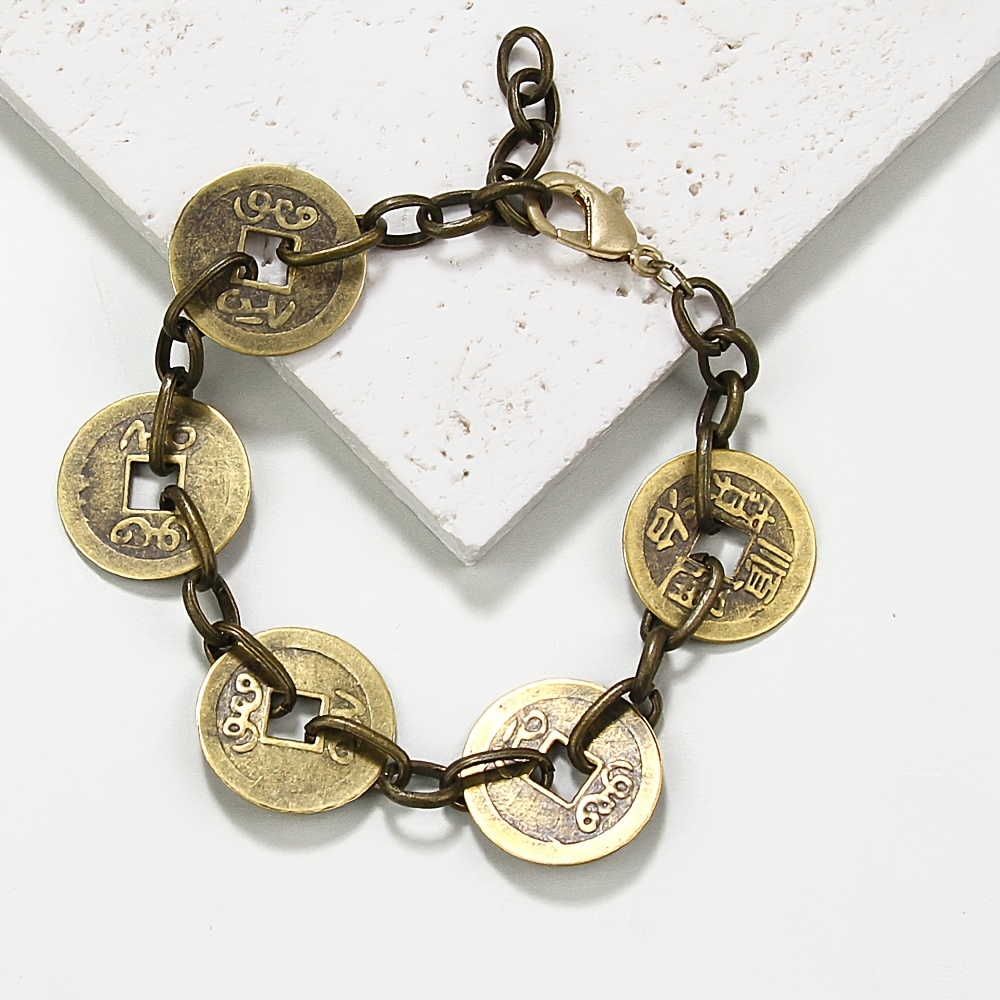Antique Brass Coin Chain Bracelet Retro Cool Gift Vacation - Temu ...