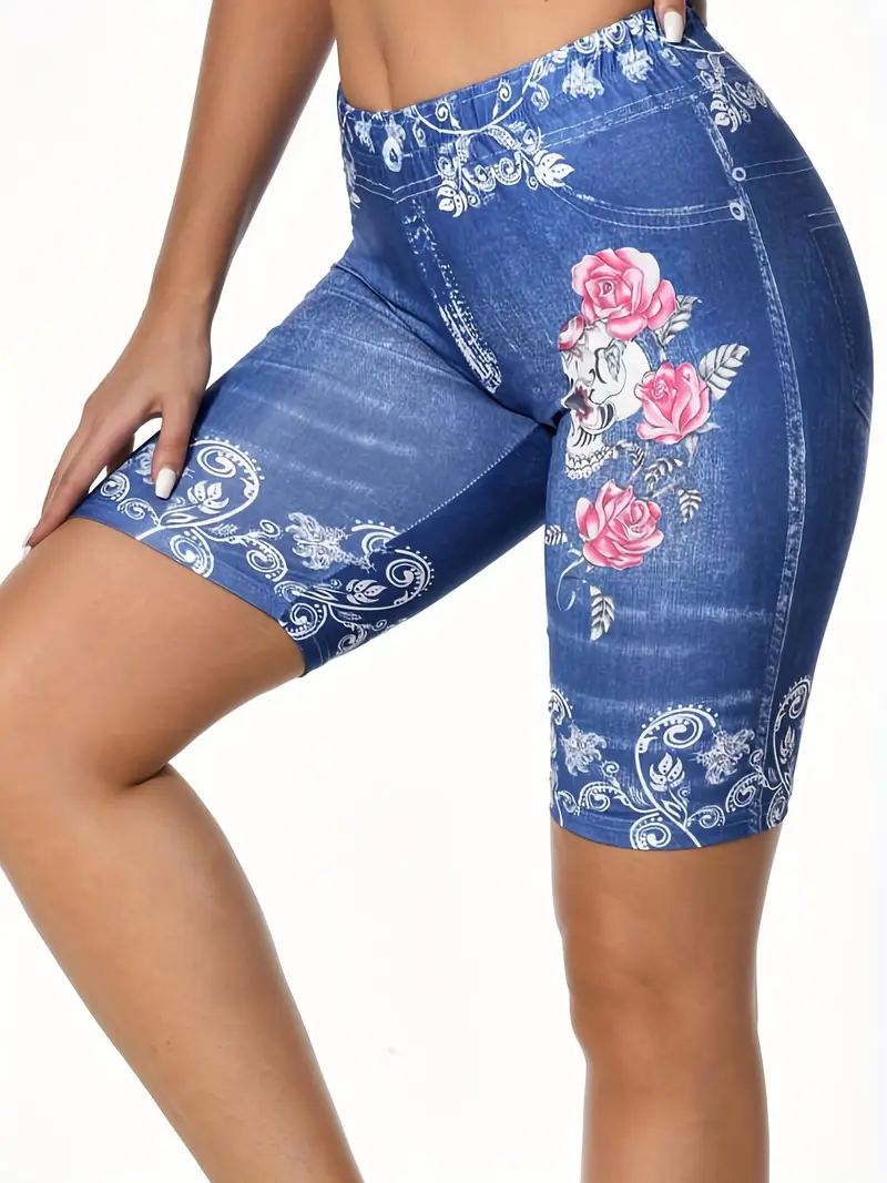 Plus Size Casual Denim Print Shorts Womens Plus Floral Temu
