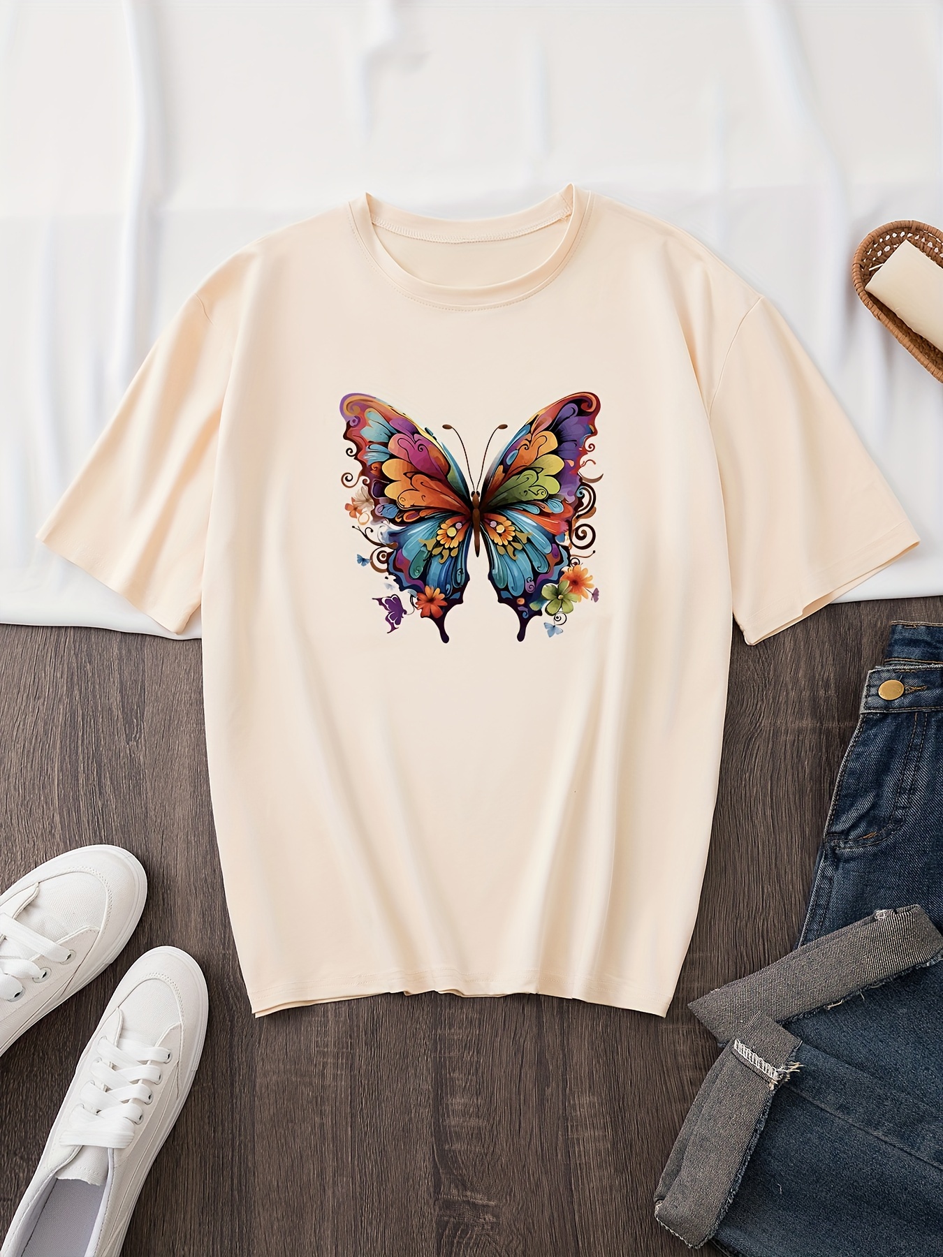 Butterfly Graphic Print T Shirt Short Sleeve Crew Neck Temu Canada