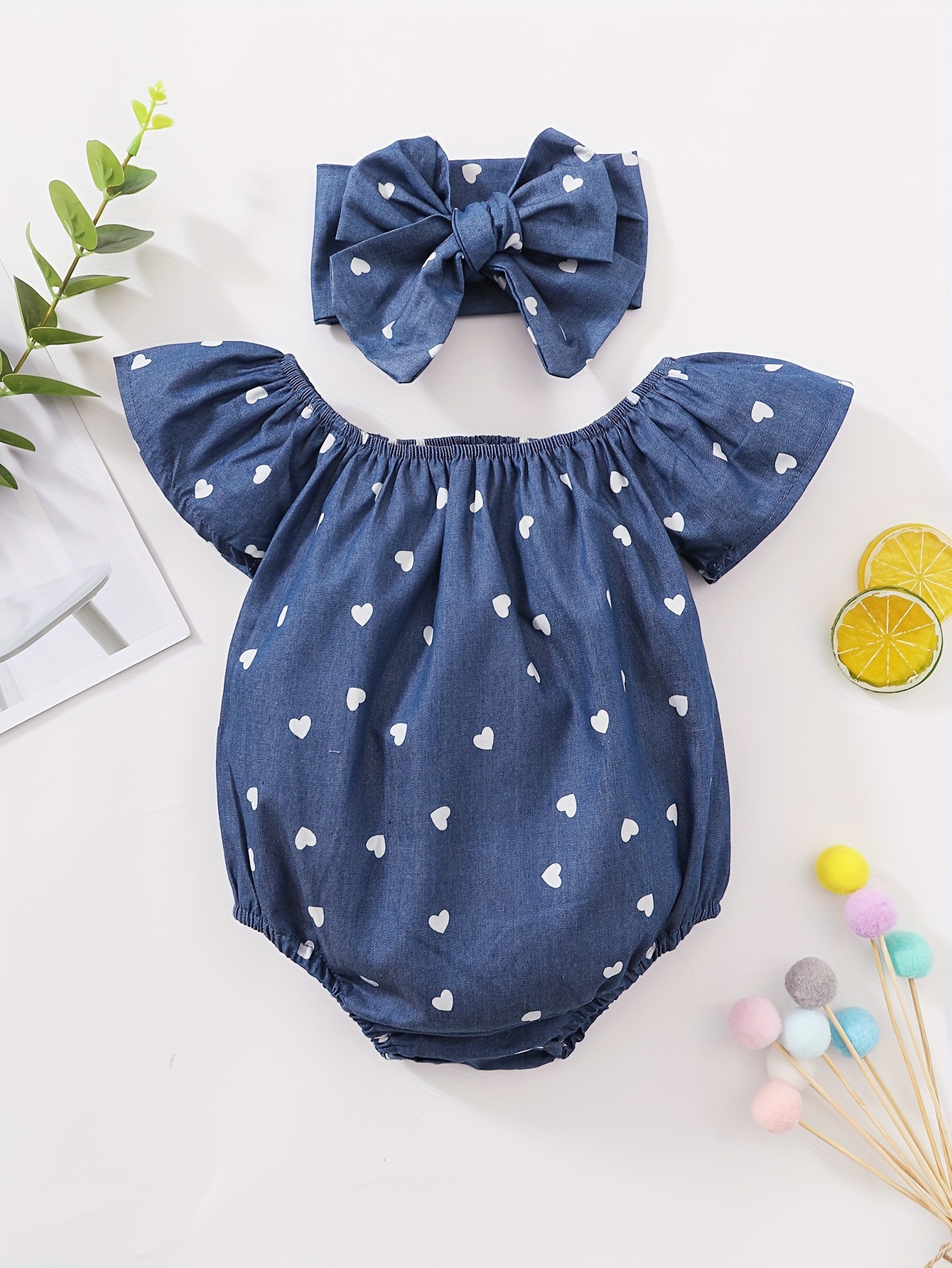 Baby Girls Pure Cotton Blue Heart Print Graphic Bodysuit + - Temu Australia