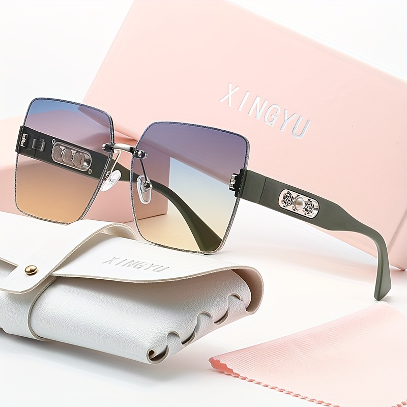 Square Rimless Fashion Glasses Women Luxury Gradient - Temu New Zealand