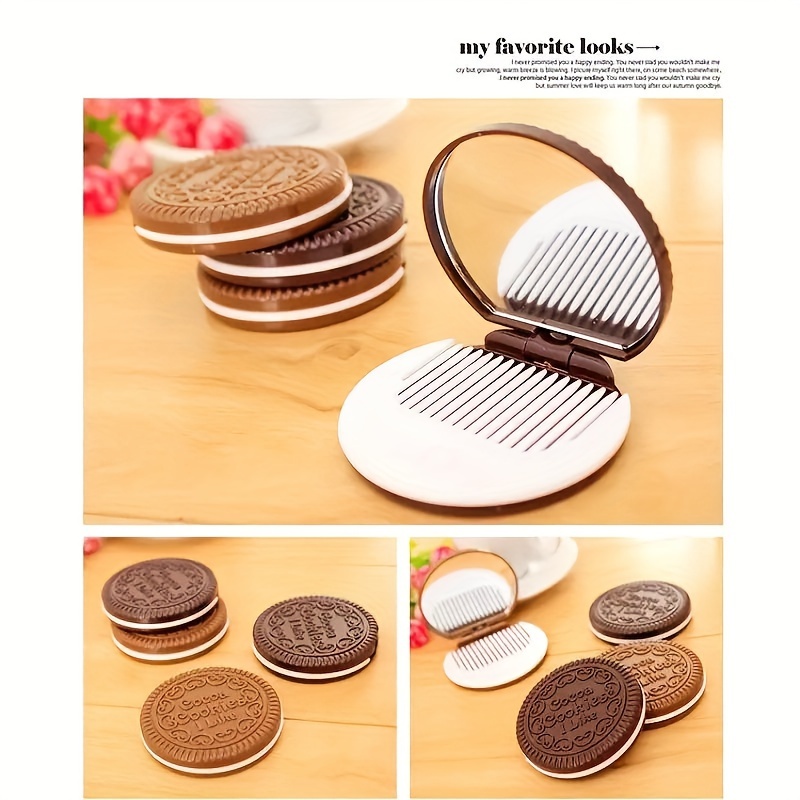 Cute Cookie Shaped Folding Compact Mirror Comb Portable - Temu United