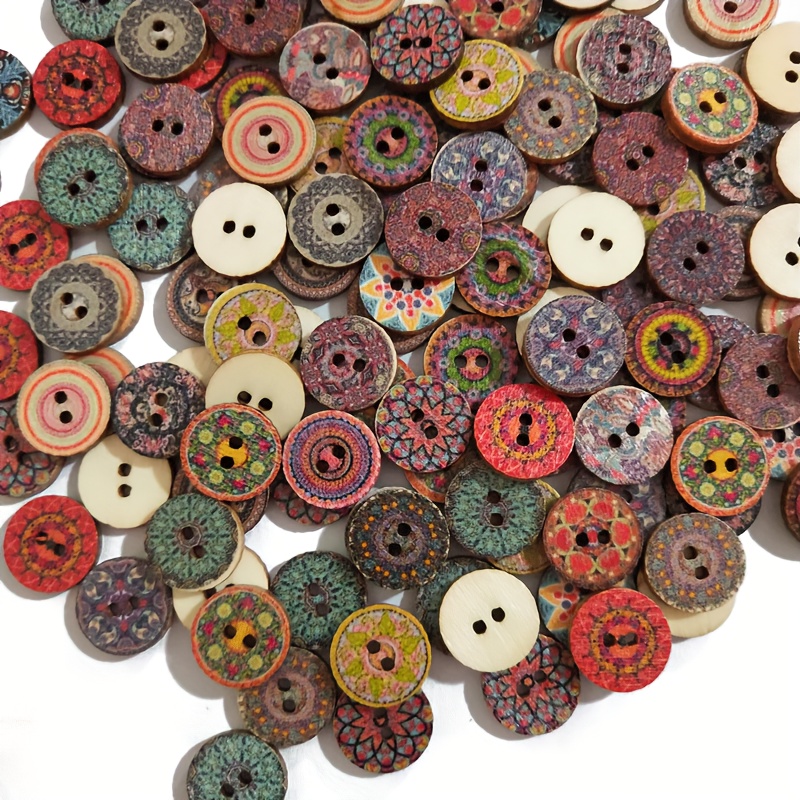 50pcs retro wooden buttons 2 holes for sewing clothing button diy ...