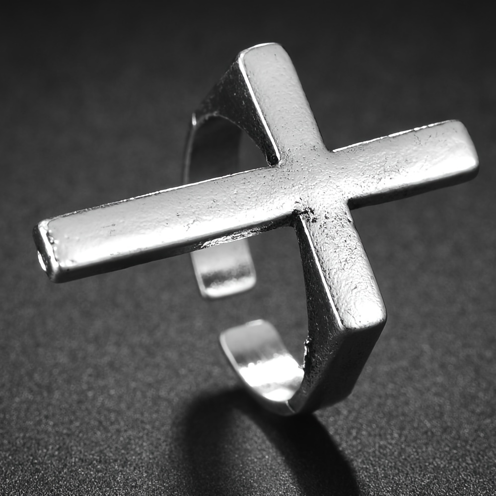 Retro Golden Silvery Classic Cross Ring Unisex - Temu Canada