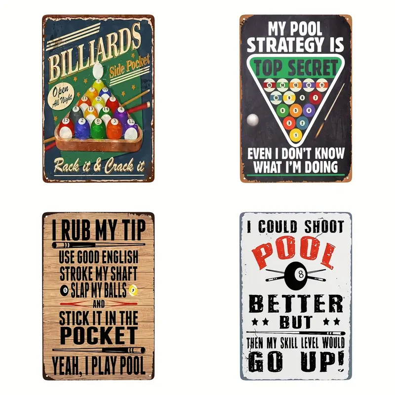 Pool Funny Billiards Metal Sign Retro Snooker Club Garage Temu