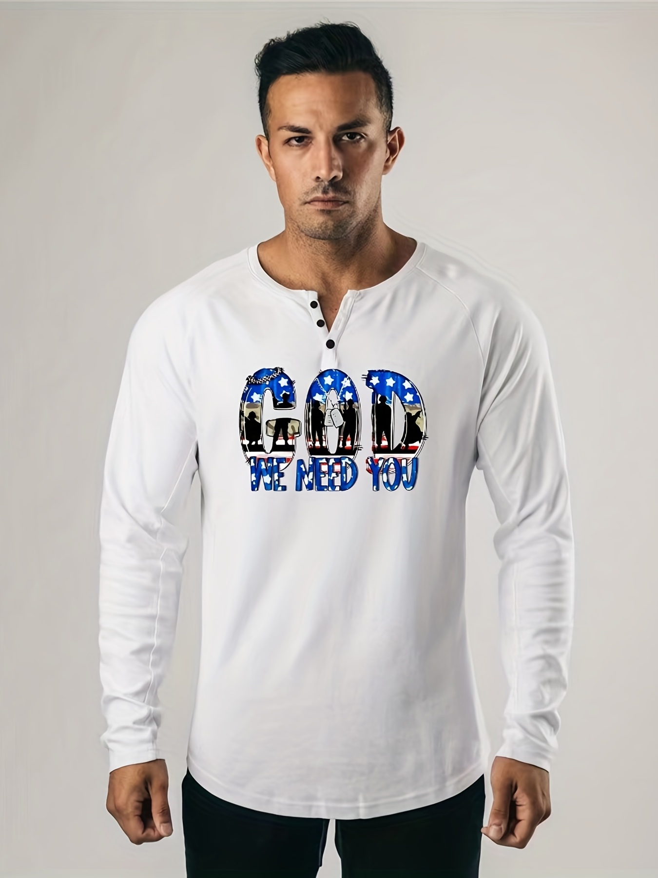 plus size men's henley shirts long sleeve t shirt god - Temu Australia