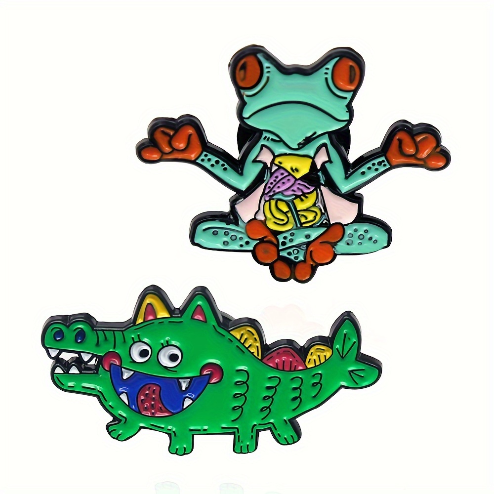 Cartoon Animal Frog And Crocodile Pin For Men, Creative Frog And Big ...
