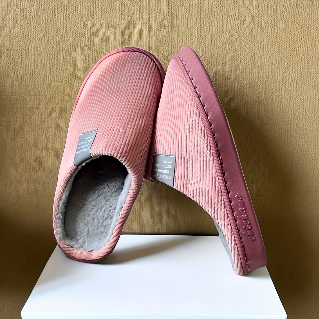Solid Color Slippers Warm Casual Slip Plush Lined Shoes - Temu Australia