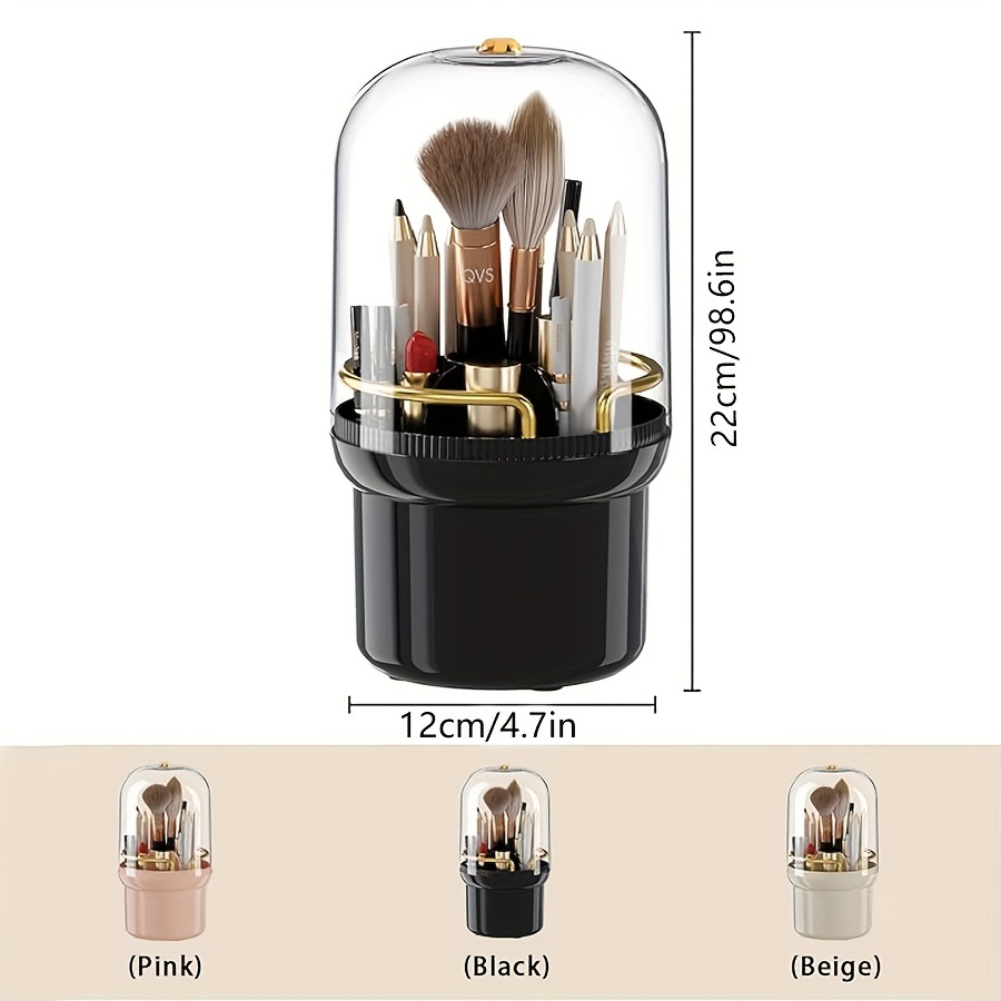 1pc 360 Rotating Makeup Brush Storage Box Clear Cover Light - Temu New ...