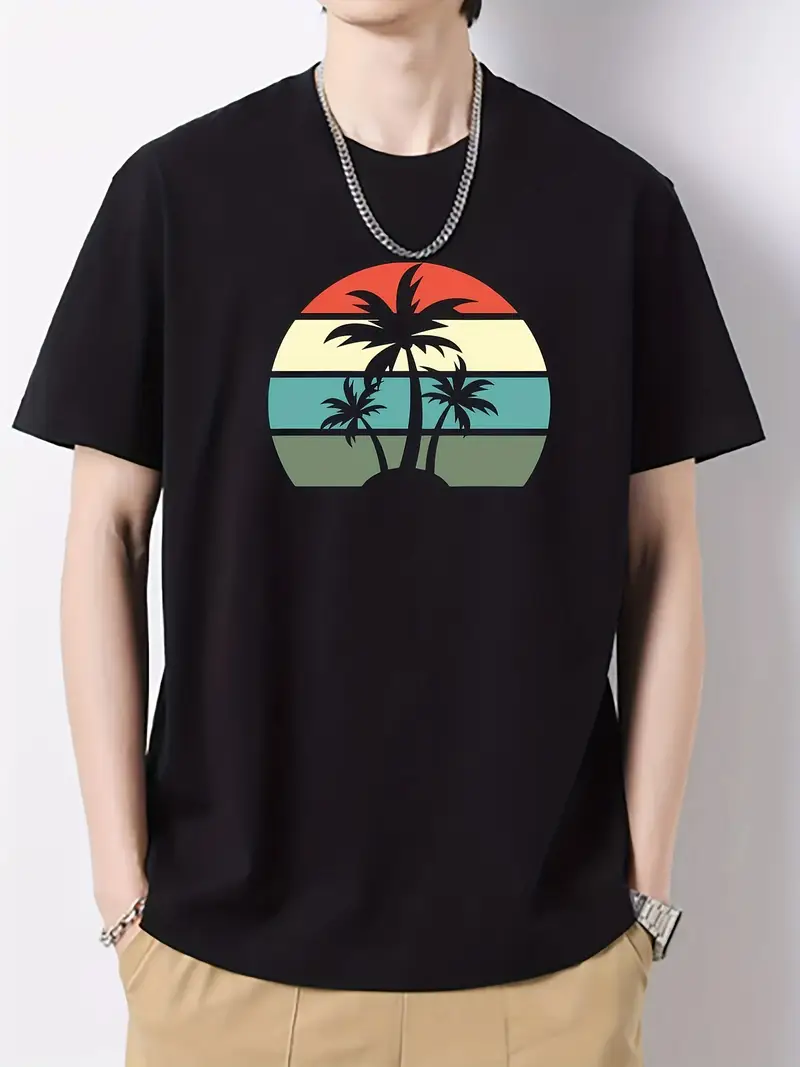 Coconut Tree Pattern Print Men's Comfy Chic T shirt Graphic - Temu Ireland Coconut Tree Pattern Print Men's Comfy Chic T shirt Graphic - Temu Ireland