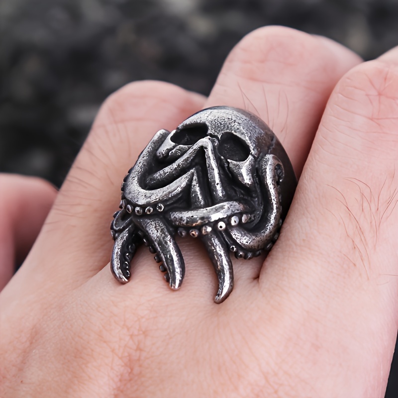 Gothic Retro Octopus Skull Ring Men's Punk Bicycle Ring - Temu United ...