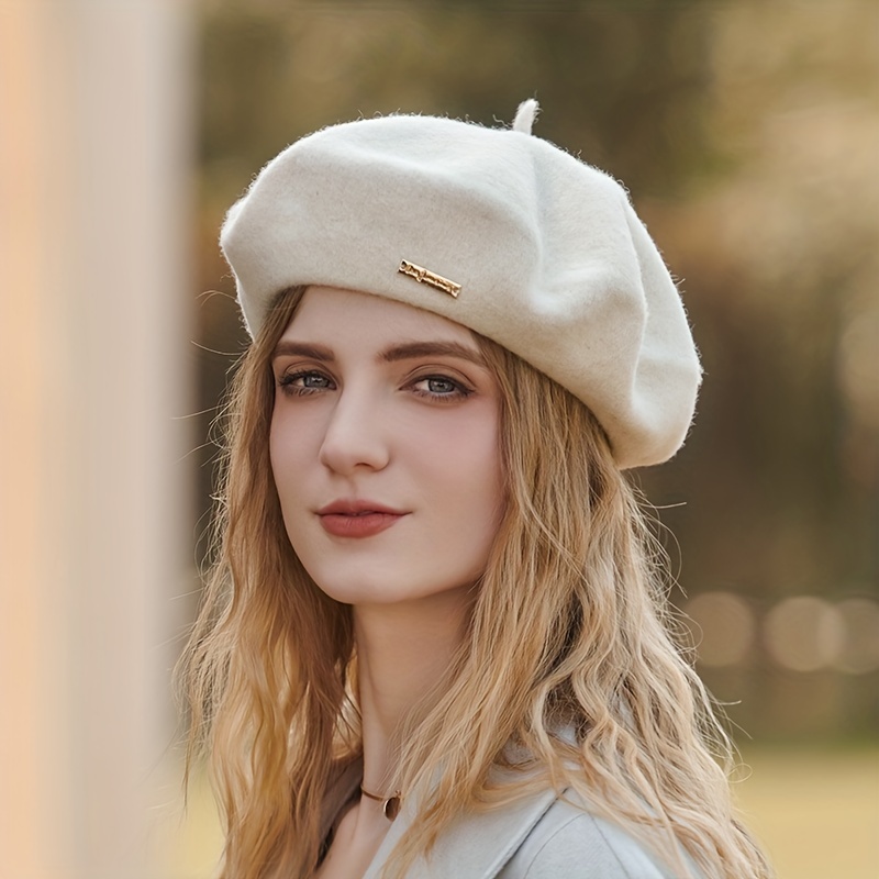 Bright Candy Color Wool Beret Women's Elegant Casual Beanie - Temu ...