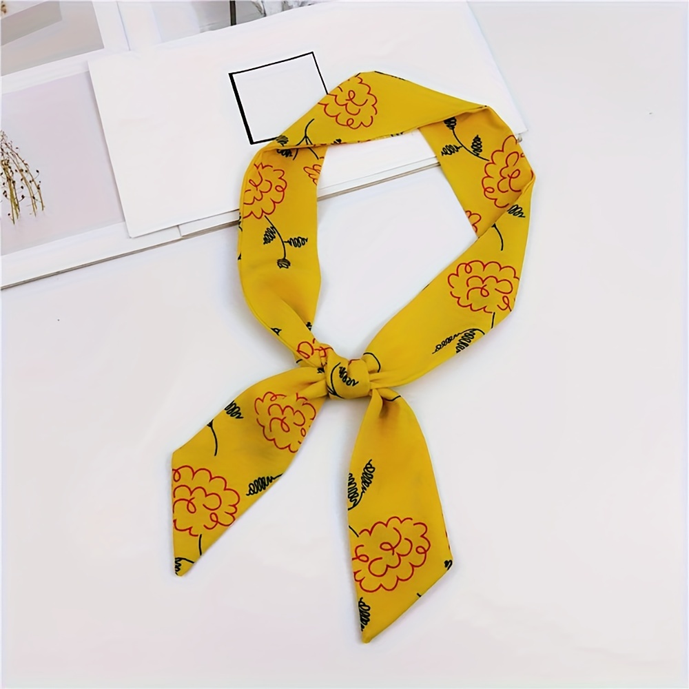 Elegant Floral Print Skinny Scarf Thin Narrow Silky - Temu New Zealand