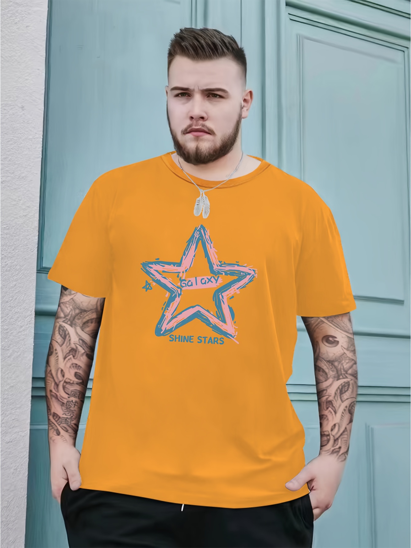 Plus Size Graffiti Star Print Men's Trendy T shirt Summer - Temu Ireland