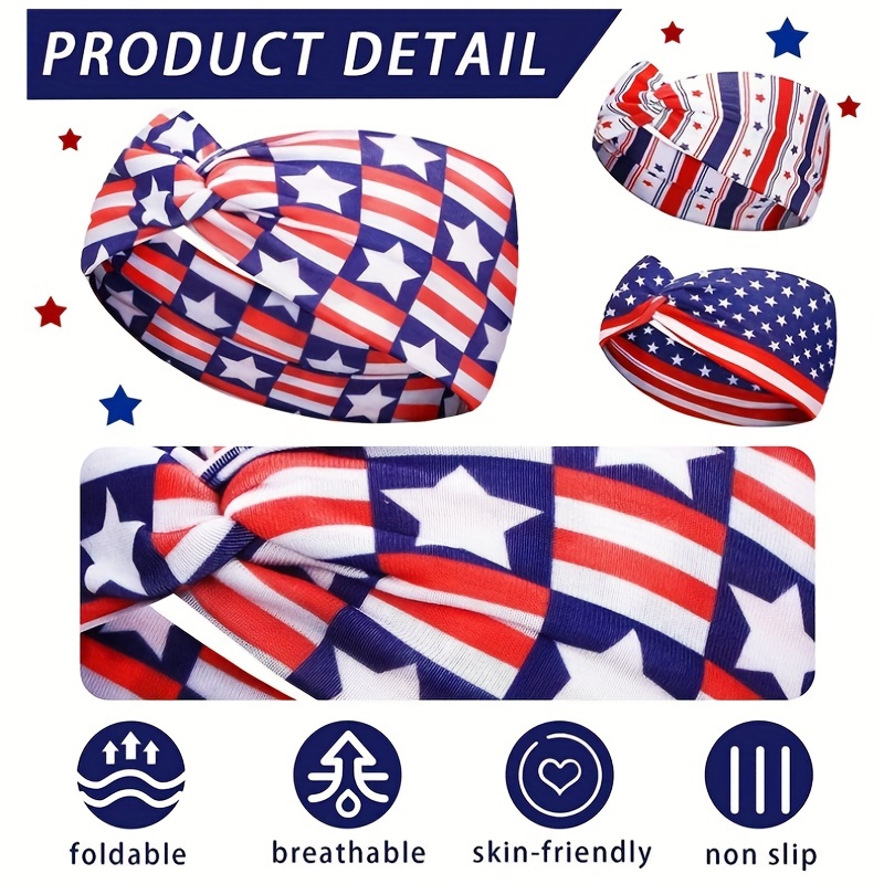 American Flag Independence Day Star Headband, Retro Knotted Sports ...