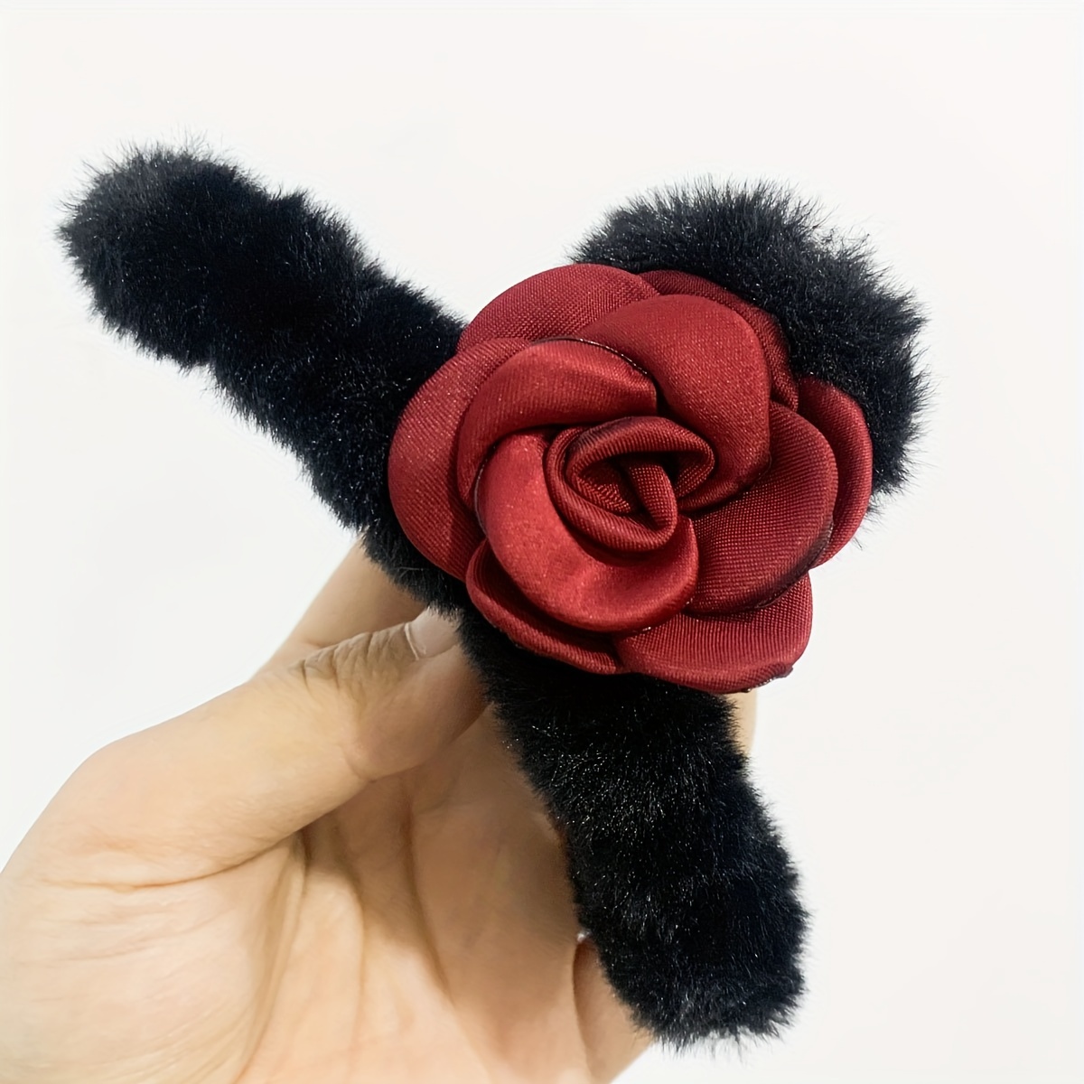 Elegant Rose Flower Decor Hair Claw Clips For Women Plush - Temu Australia