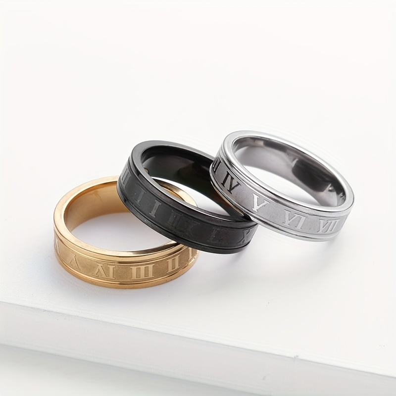 Stainless Steel Fashion Simple Ring Roman Numerals Pattern - Temu ...