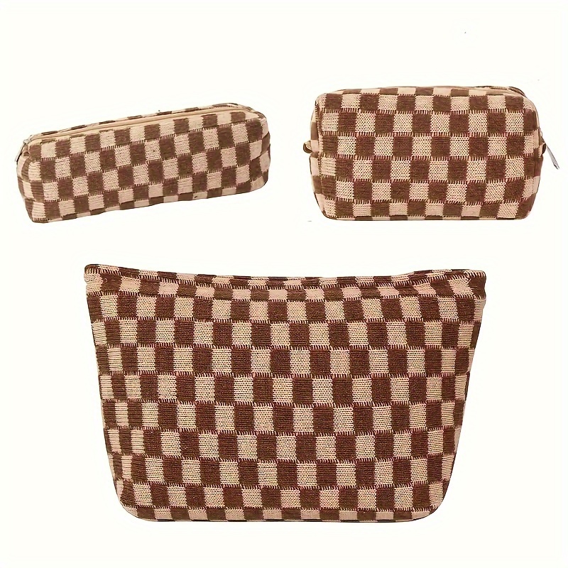 Makeup Bag Set Checkered Cosmetic Bag Large Capacity Travel - Temu ...