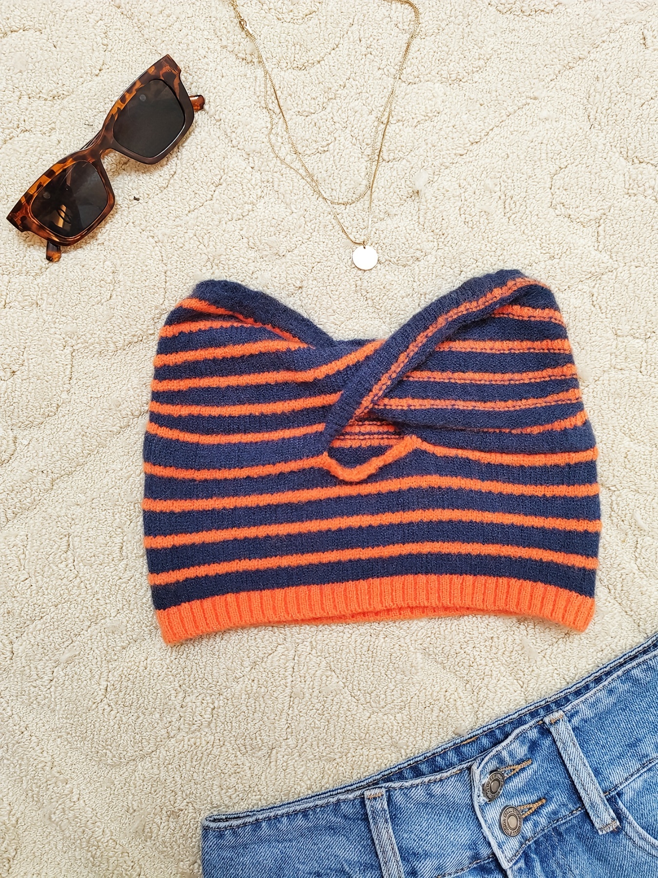 Striped Twist Front Tube Top Y2k Backless Crop Tube Top - Temu Australia