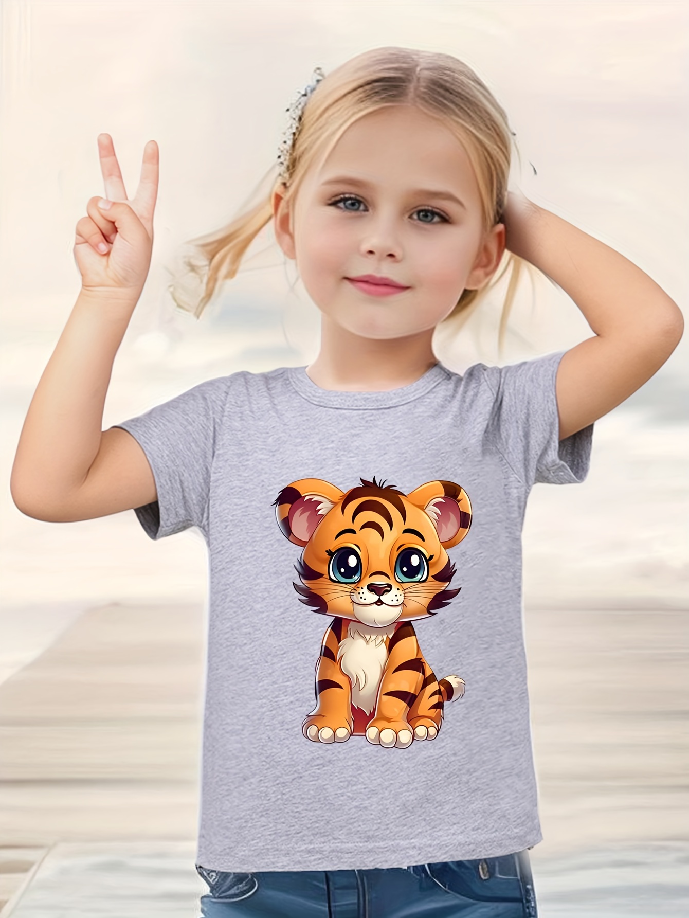 Crew Neck Short Sleeve T shirt 100% Cotton Girls Cute Baby - Temu New ...