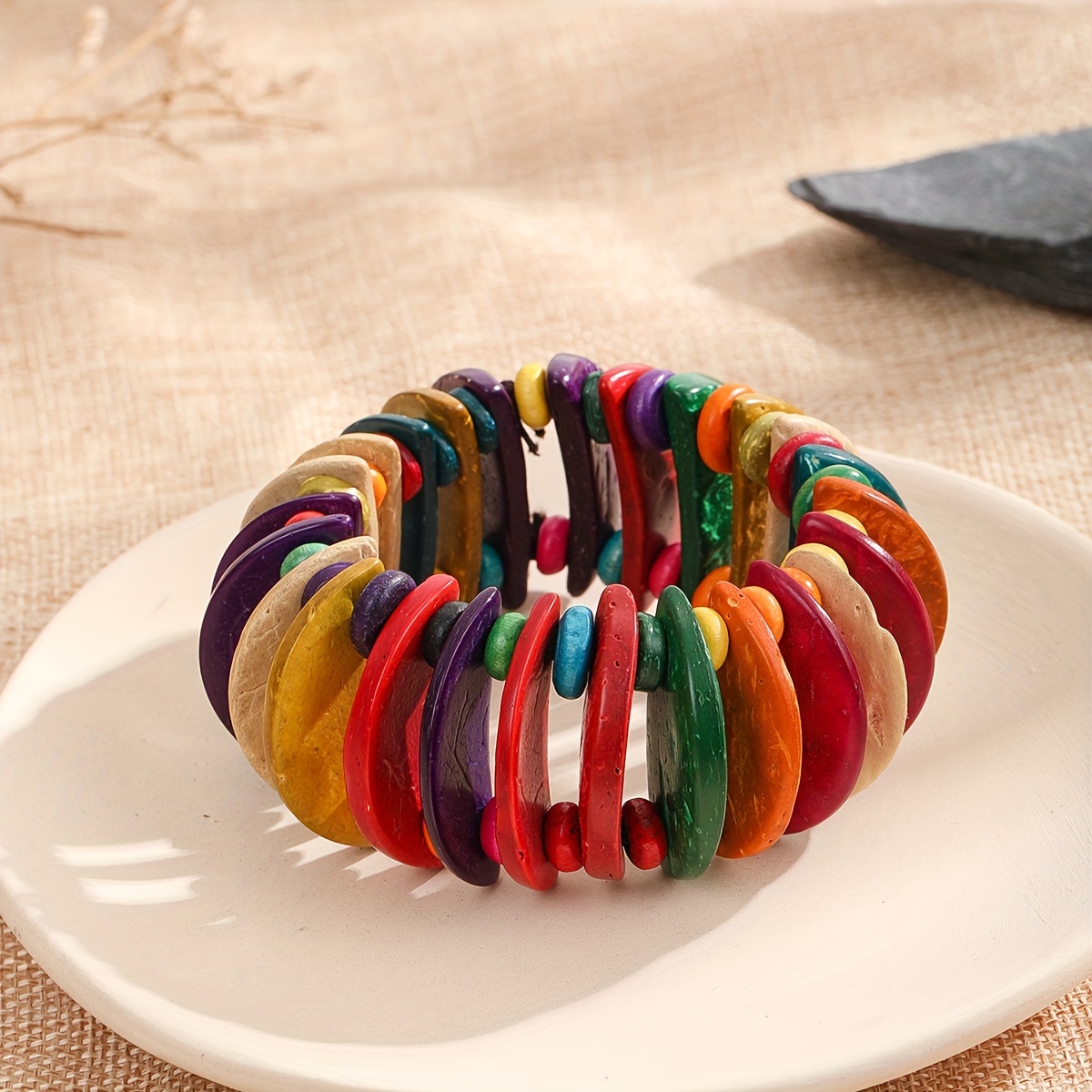 Bohemian Style Coconut Shell Woven Colorful Bracelet Bangle Summer ...