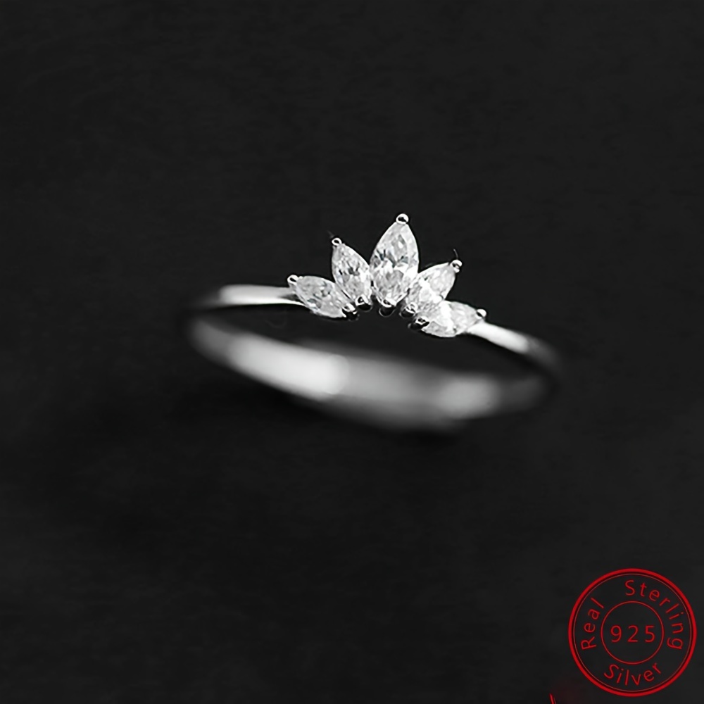 925 Sterling Silver Ring 14k Plated Sparkling Crown Paved - Temu United ...