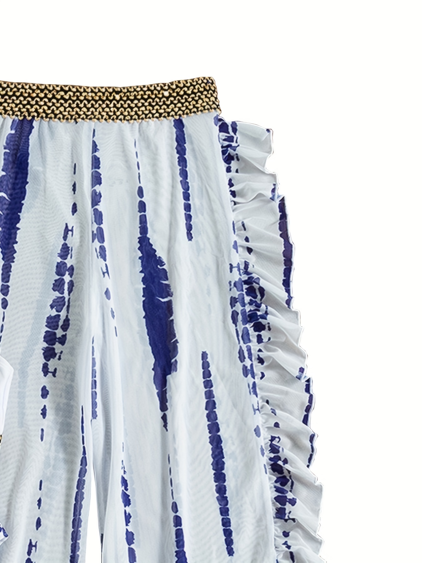 Printed One Shoulder Ruffle Swim Suit Glitter Contrast Band - Temu Canada