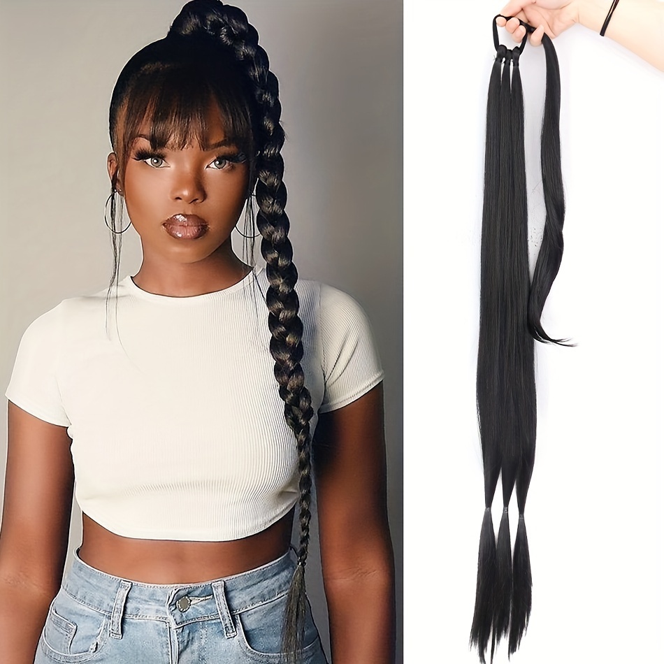 Long Braided Ponytail Extension For Women Straight Wrap - Temu Australia