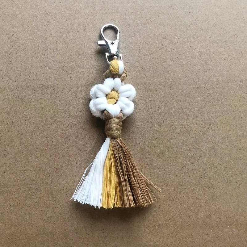 Braided Flower Tassel Keychain Cute Macrame Key Chain Ring - Temu ...